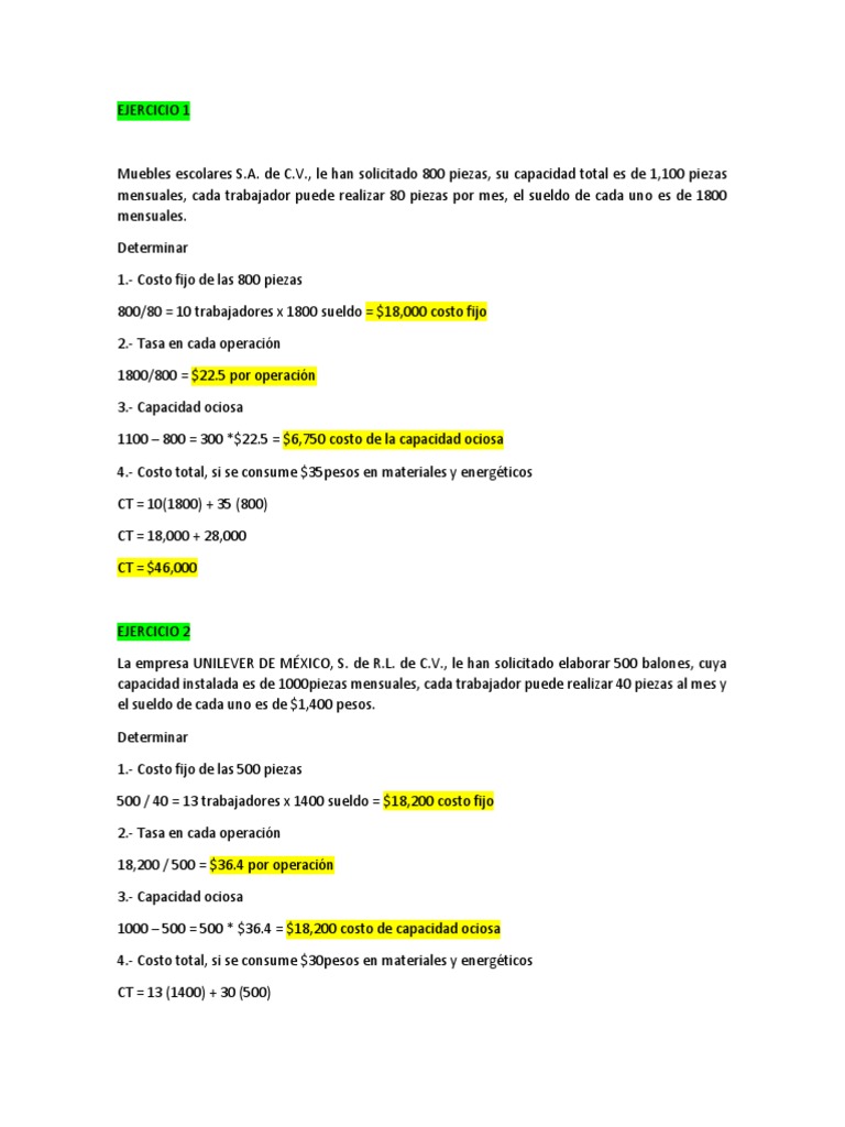 Costos-Ejercicios de Tarea | PDF