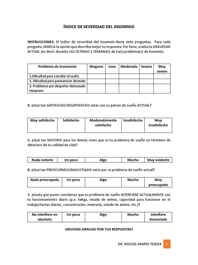 Índice de Severidad Del Insomnio | PDF | Estilo de vida