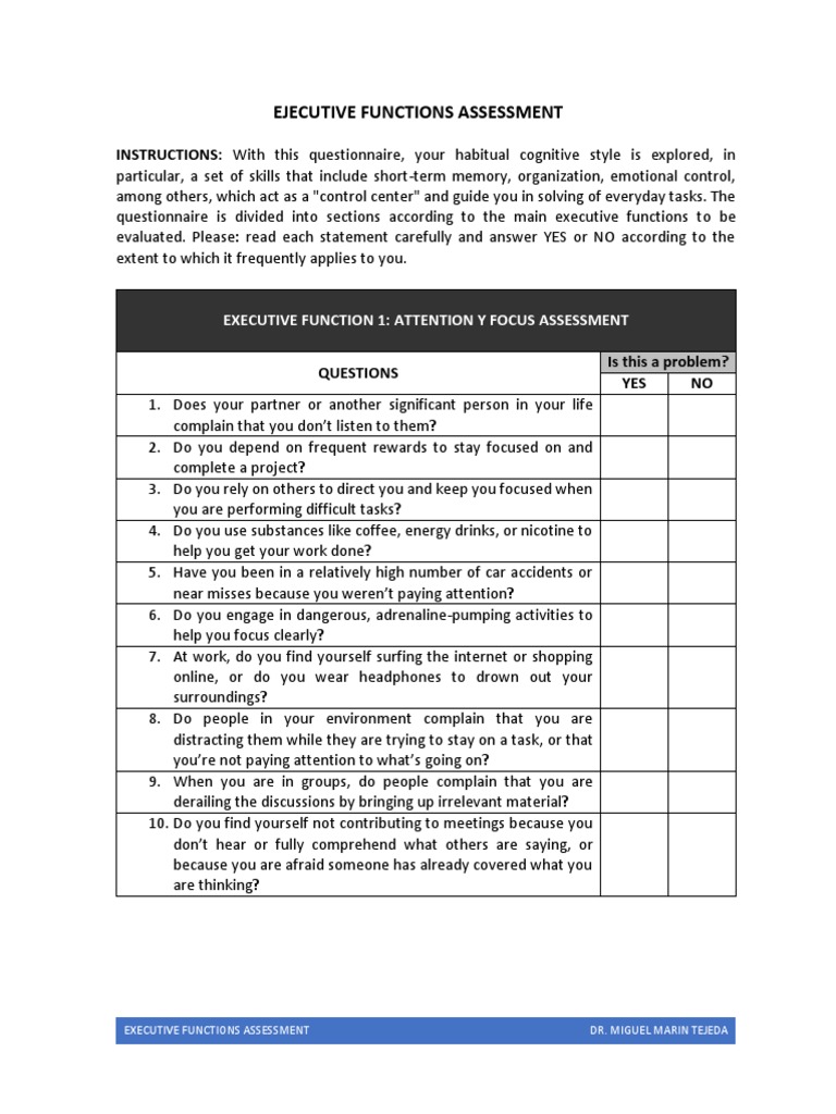 Executive Functions-Assesment | PDF | Attention | Executive Functions