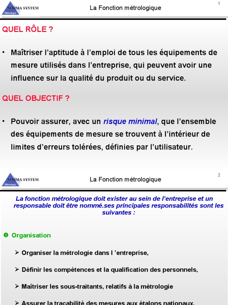 00-Fonction Métrologique | PDF | Métrologie | Calibrage