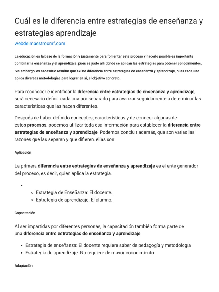 Cuál Es La Diferencia Entre Estrategias de Enseñanza y Estrategias Aprendizaje | PDF | Enseñando ...