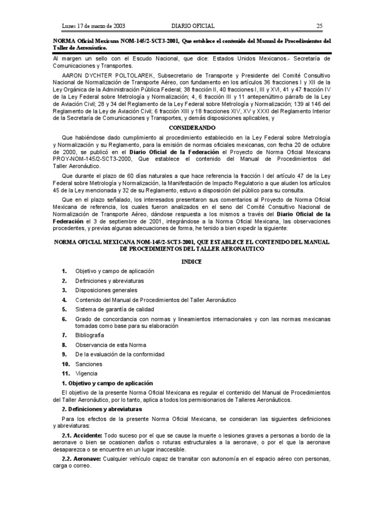Norma NOM-145/2-SCT3-2001 Aeronáutica | PDF | Auditoría | Transporte