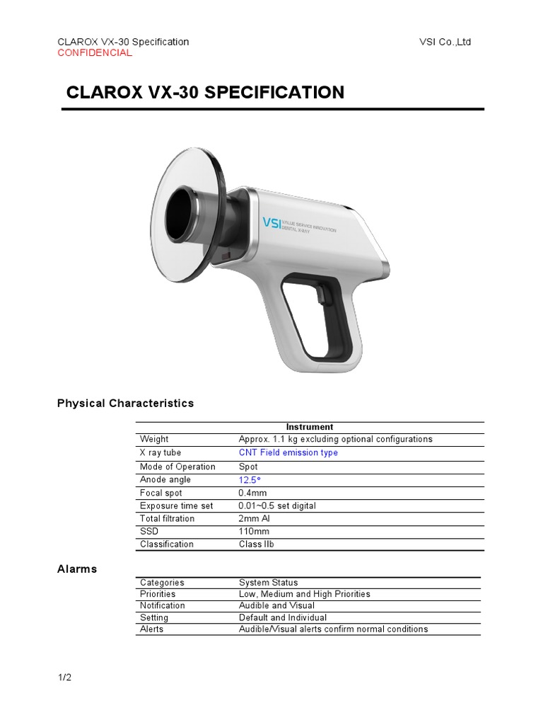 Clarox VX-30 X-Ray Specifications | PDF | Vacuum Tube | Physical Quantities