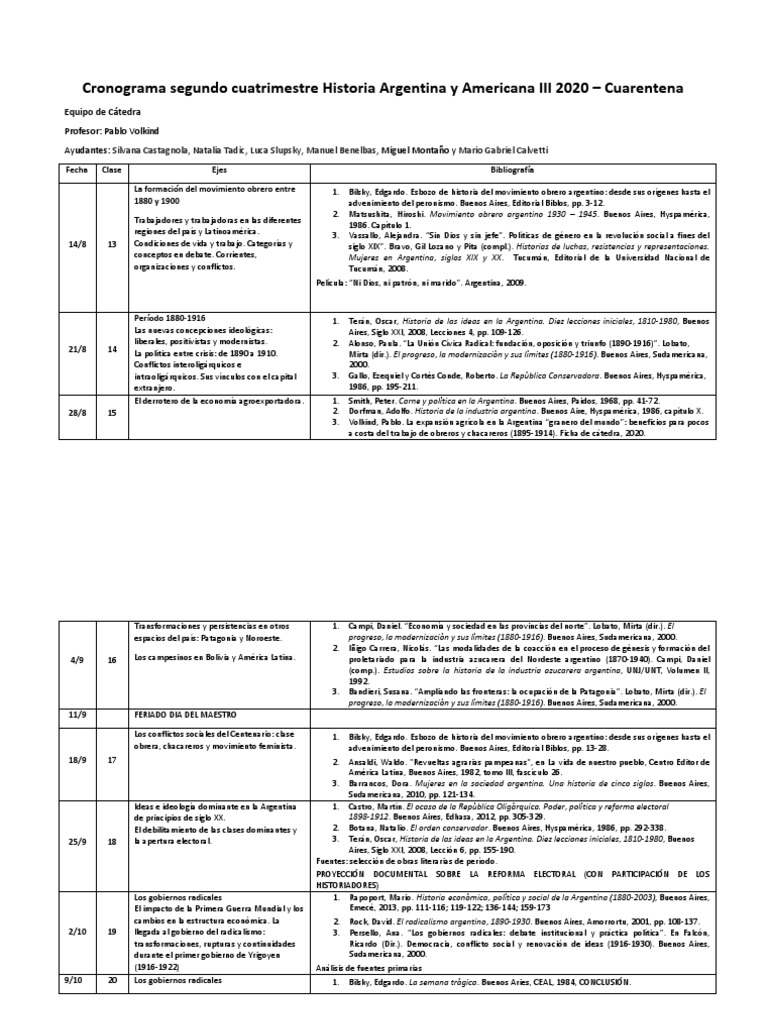 Orientaciones de Las Lecturas 2C Historia Argentina y Americana III ...