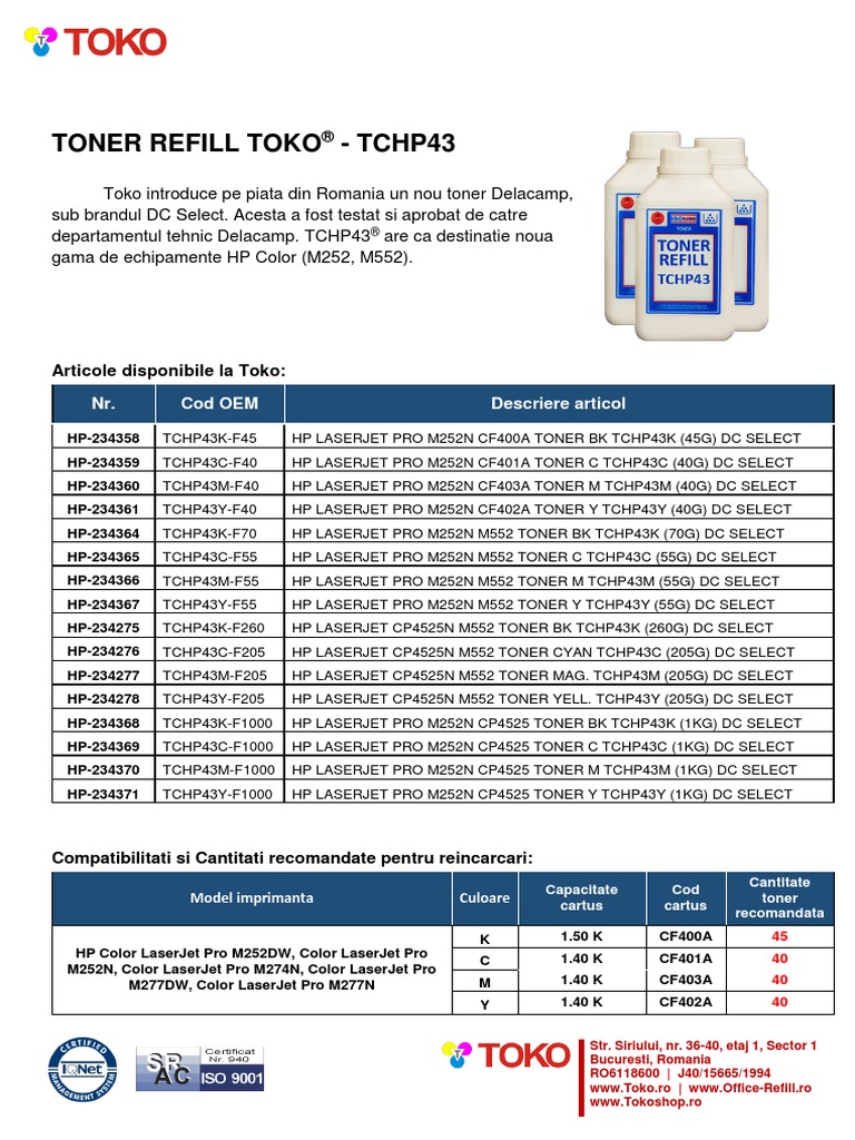 Toner Refill TOKO TCHP43 | PDF | Office Work | Computing