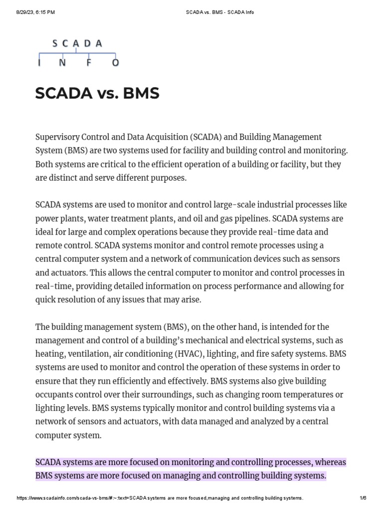 SCADA vs. BMS - SCADA Info | PDF | Scada | Building Automation