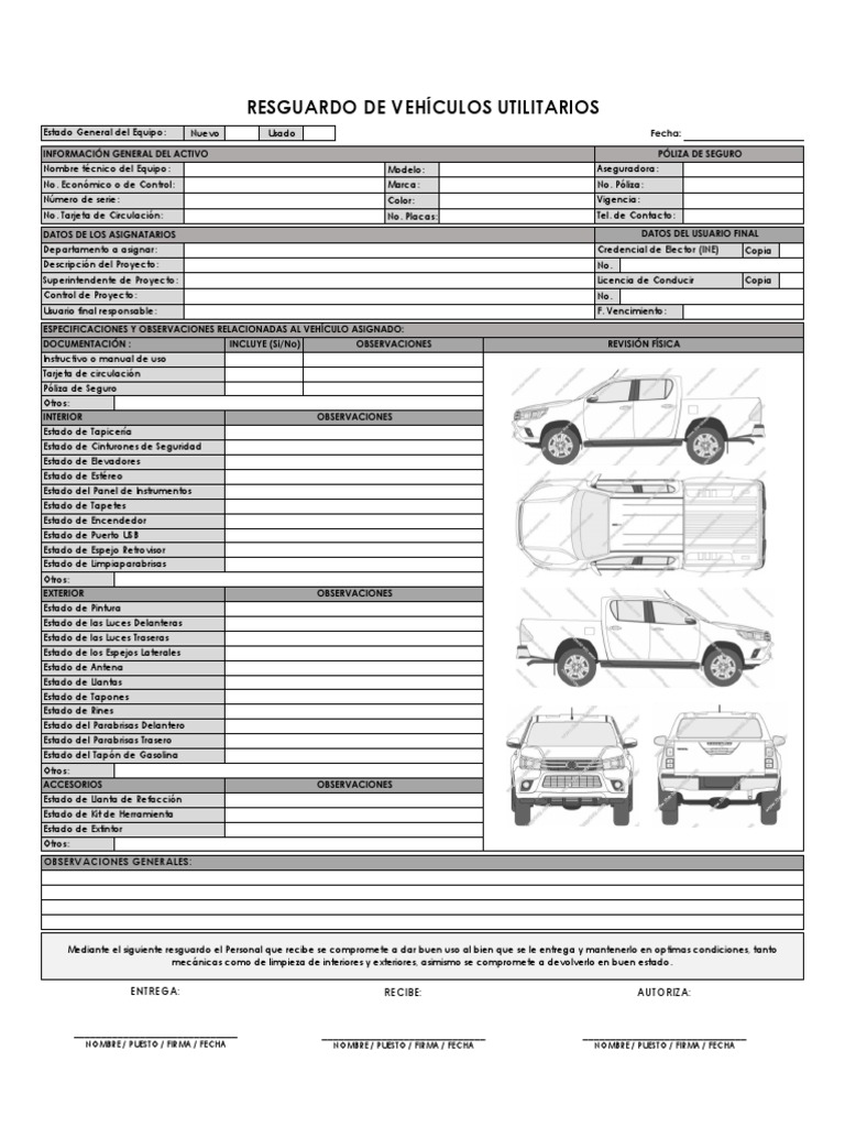 Check List Vehiculo Utilitario - Modelo 01 | PDF | Industria automotriz ...