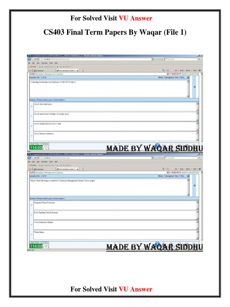 CS403 Final Term Papers by Waqar (File 1) | PDF