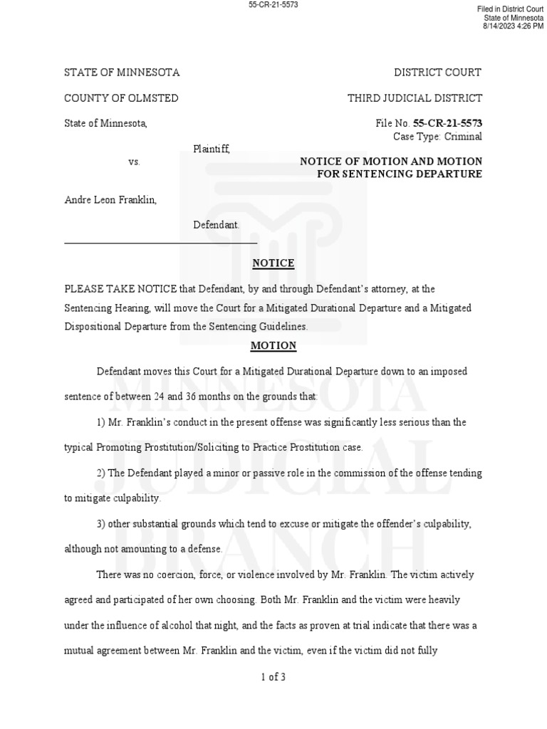 Notice of Motion and Motion For Sentencing Departure | Download Free PDF | Sentence (Law ...