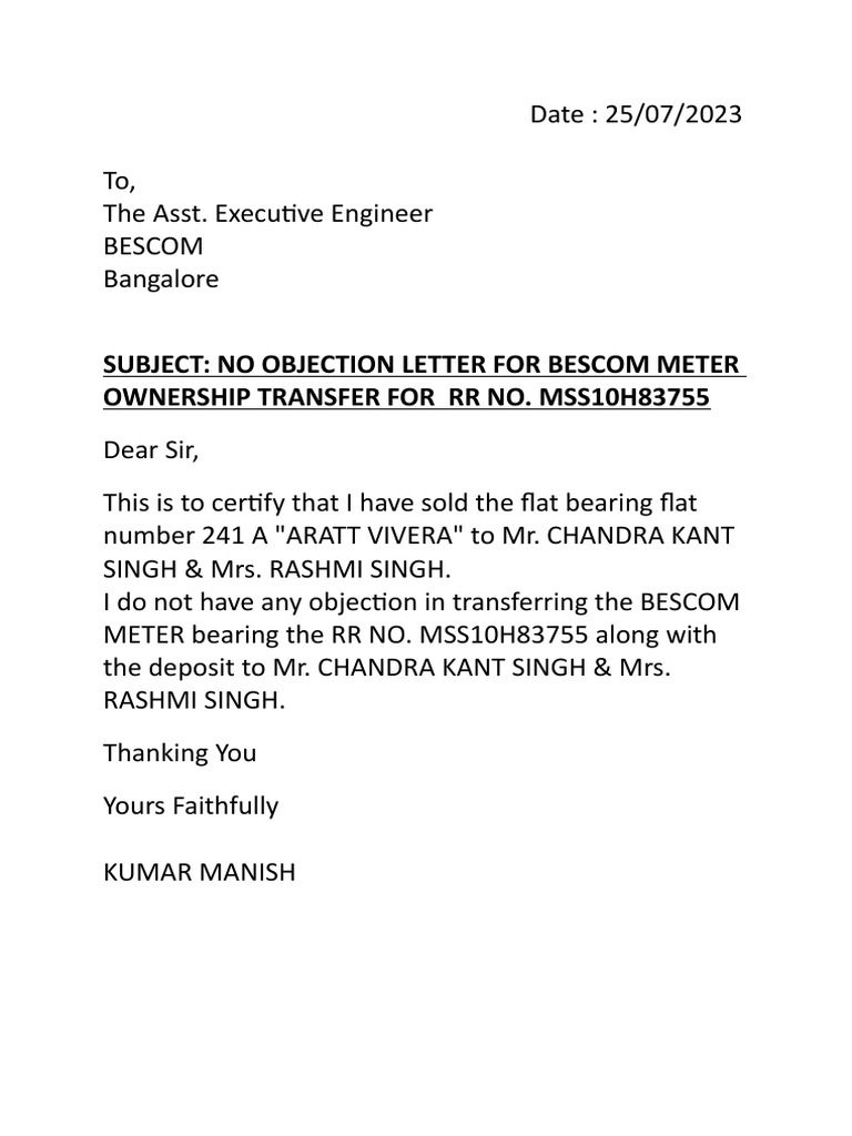 Bescom Meter Noc | PDF