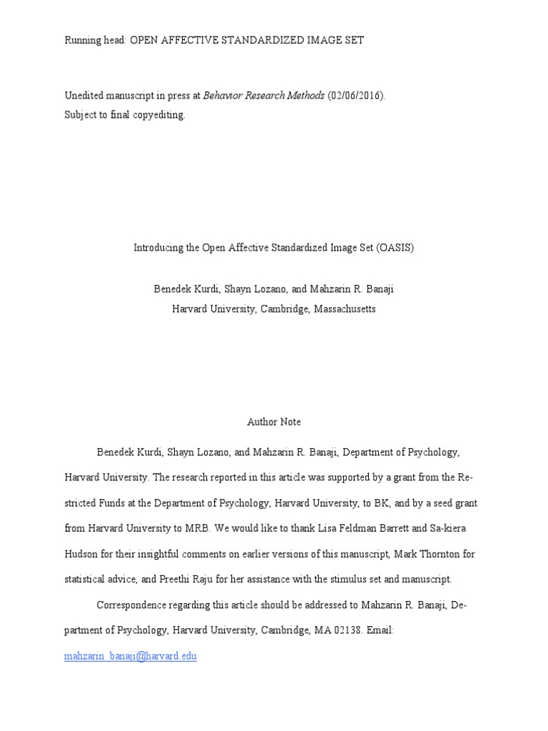 OASIS Inpress | PDF | Affect (Psychology) | Subjective Experience