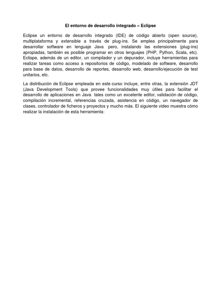 El Entorno de Desarrollo Integrado - Eclipse | PDF | Informática