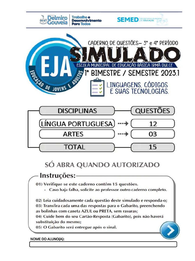 SIMULADO EJA 3º E 4º PERIODO | PDF