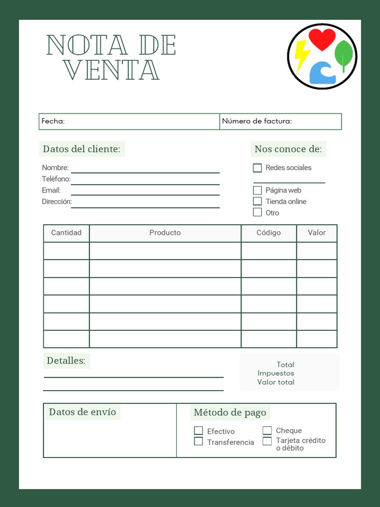 Hoja Nota de Venta Moderna Verde | PDF