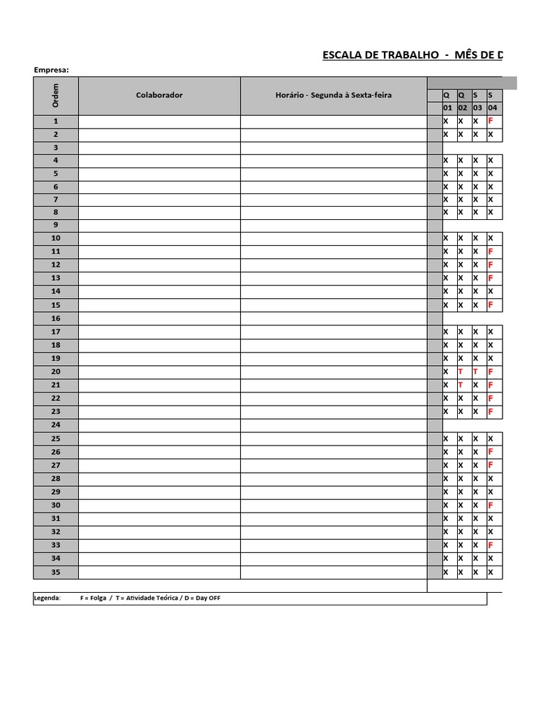 Escala Mensal de Trabalho | PDF