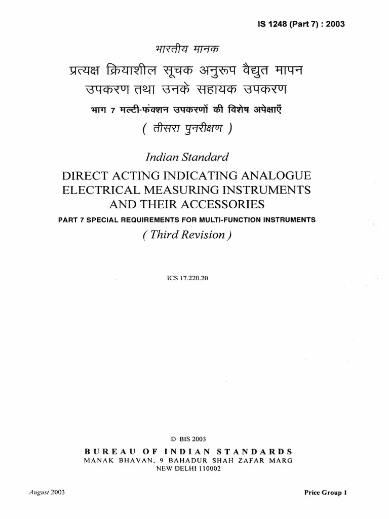 Direct Acting Indicating Analogue Electrical Measuring Instruments and Their Accessories | PDF ...