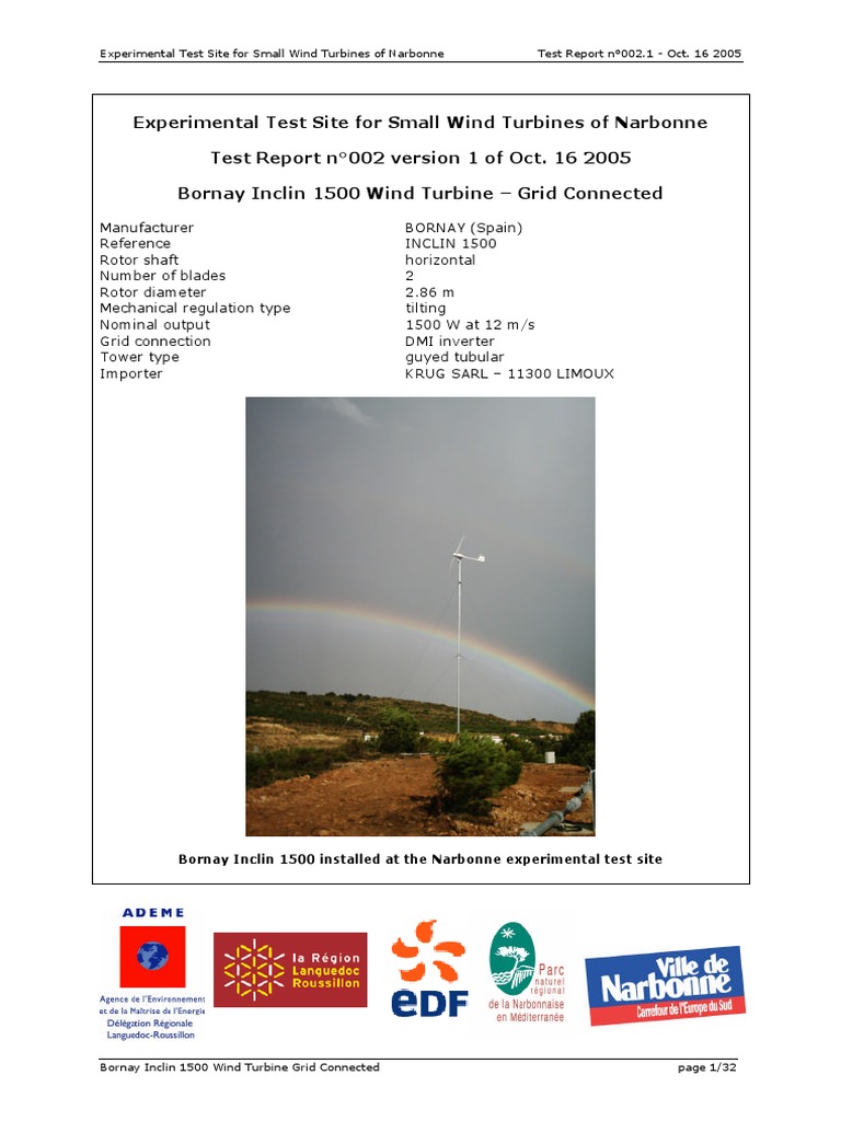 Bornay Inclin 1500 Wind Turbine Test | PDF | Electrical Grid | Wind Turbine