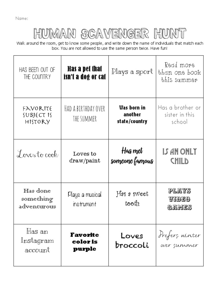 Human Scavenger Hunt: Had A Birthday Over The Summer | PDF