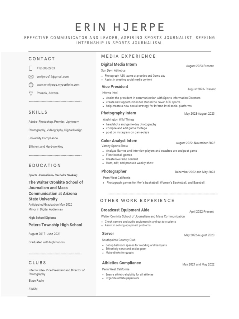 Erin Hjerpe Resume | PDF | Arizona State University | Mass Media