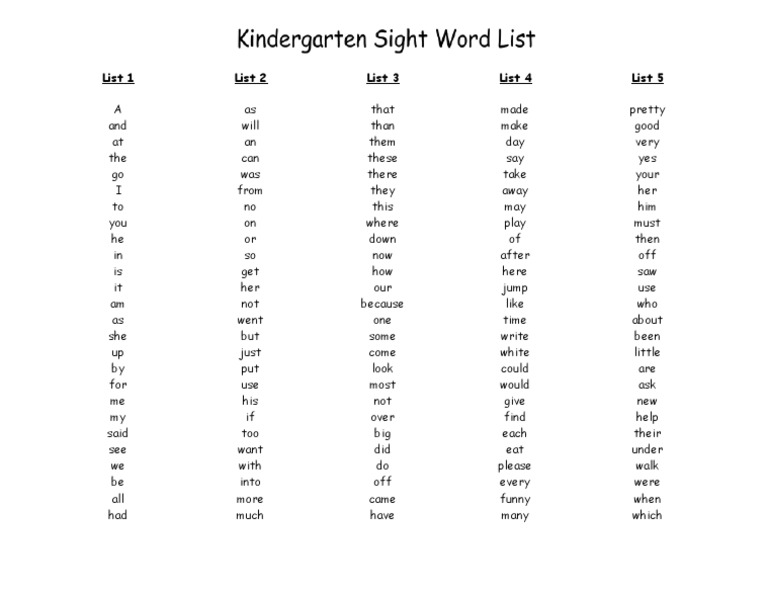 Kindergarten Sight Words List PDF | PDF
