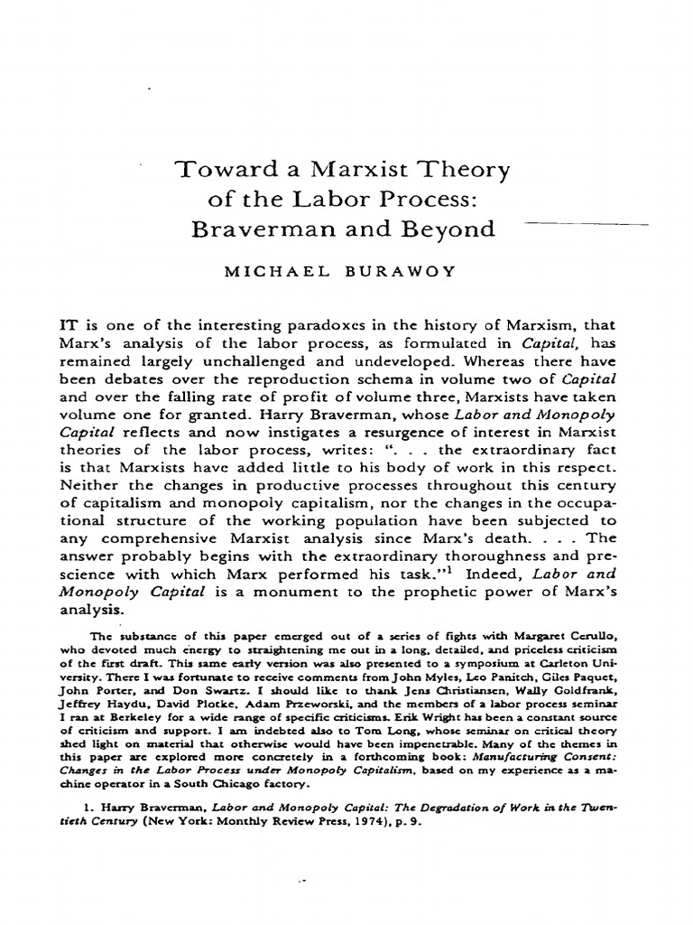 Burawoy (1978) - Towards A Marxist Theory of The Labor Process | PDF ...