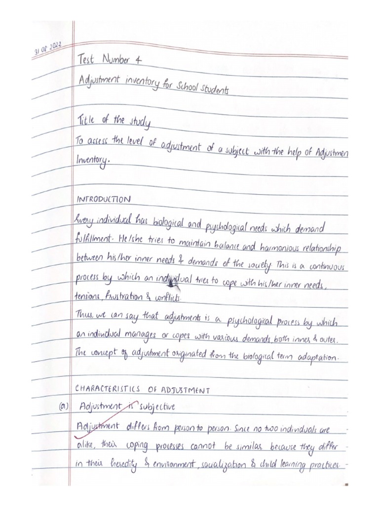 Adjustment inventory for School students | PDF