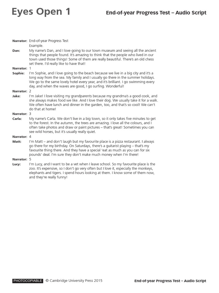 Unit 8 - End of Year Test Audio Script | PDF