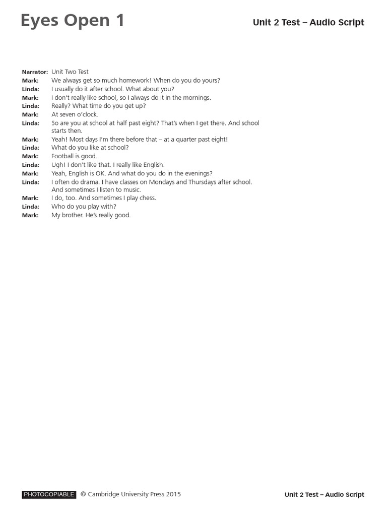Unit 2 - Test Audio Script | PDF | Language Arts & Discipline