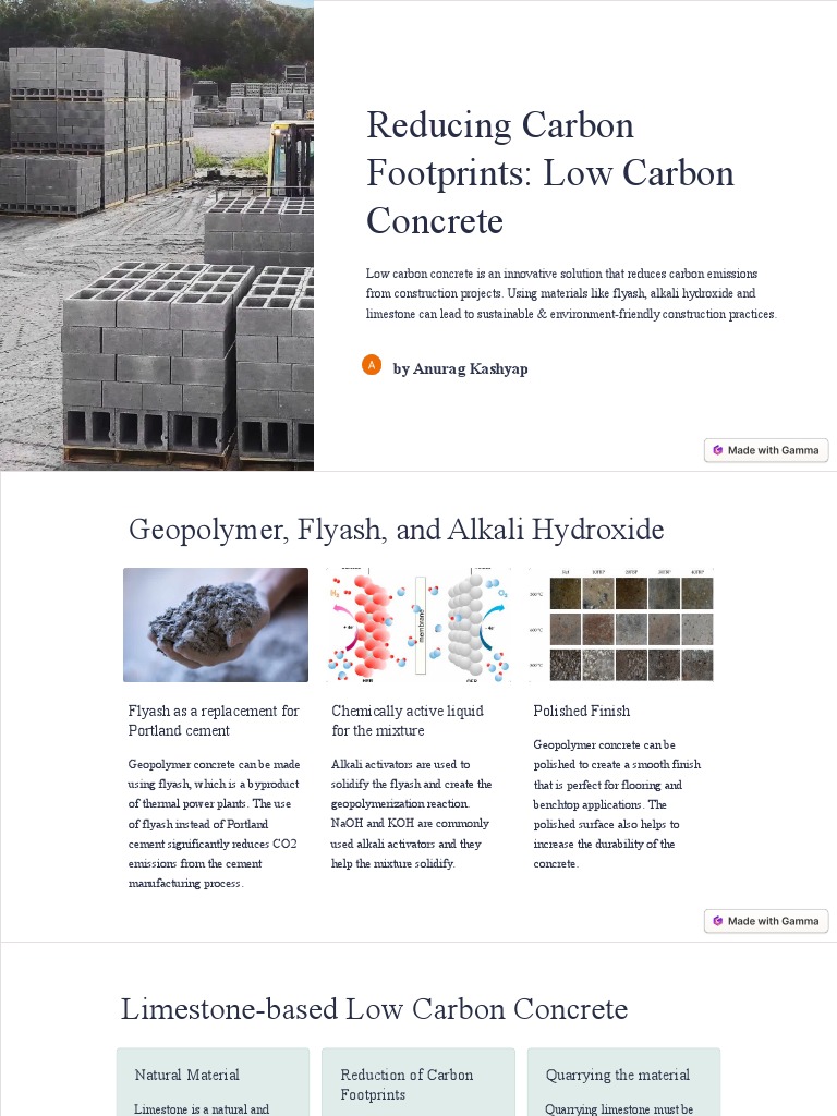 Reducing Carbon Footprints Low Carbon Concrete | PDF | Concrete | Cement