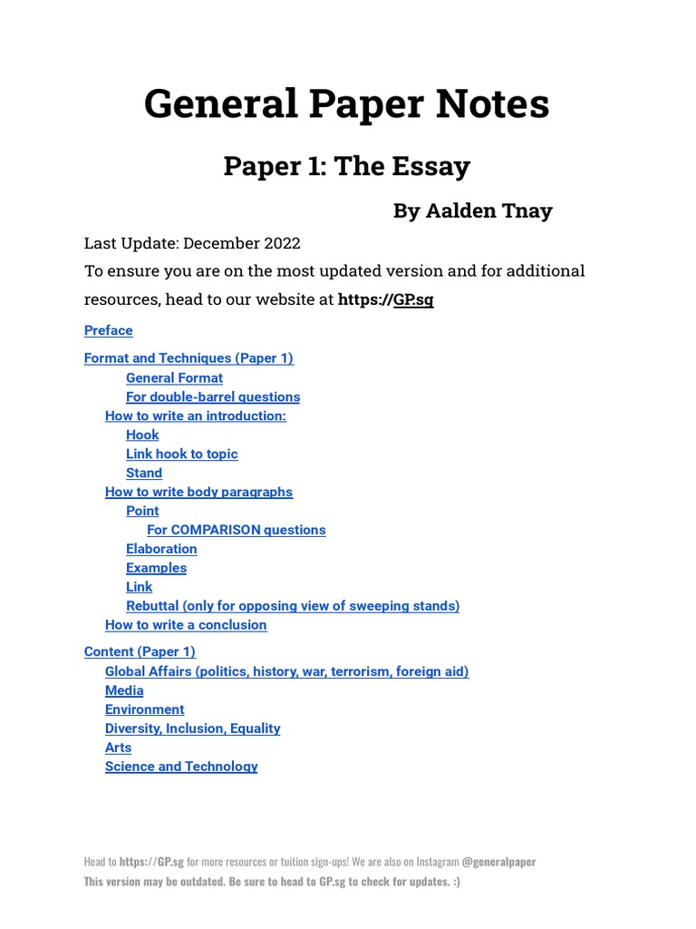 General Paper Essay Examples Notes | PDF | Cost Of Living