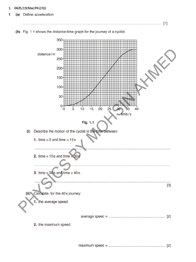 IGCSE Kinematics worksheet 1 | PDF
