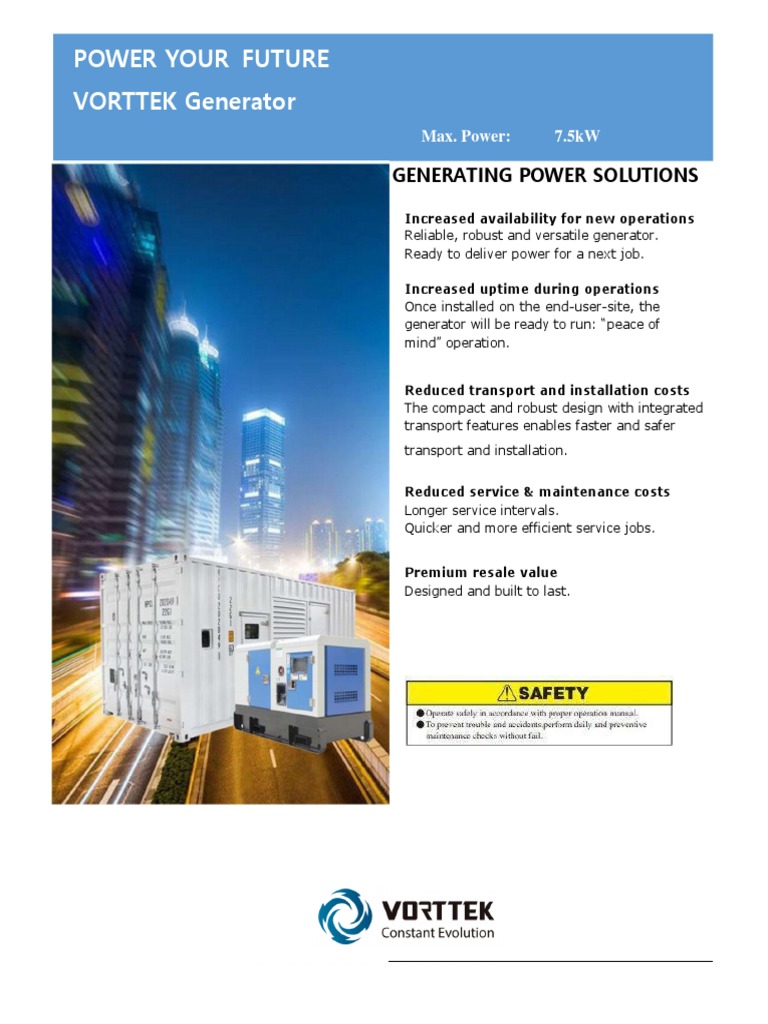 7.5 KW Vorttek Datasheet | PDF | Diesel Engine | Electric Generator