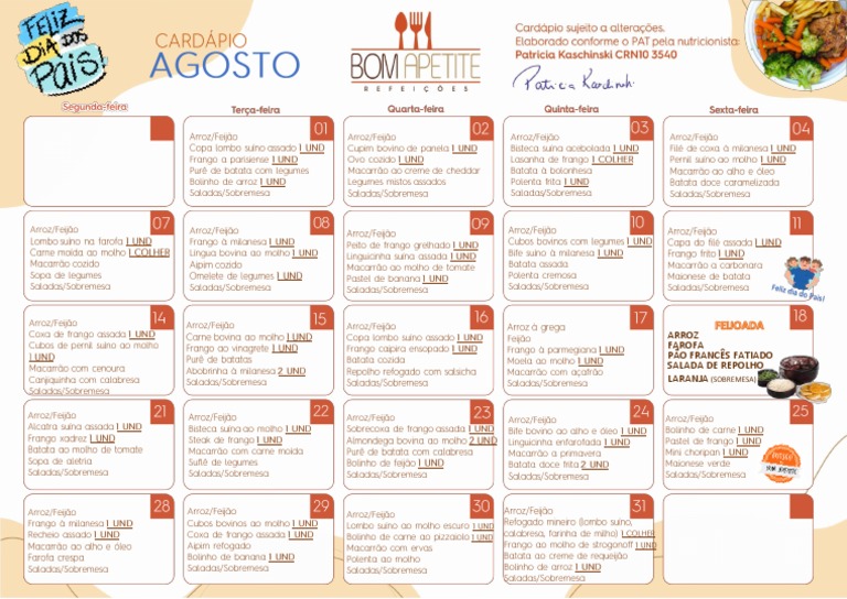 Cardapio Agosto | PDF