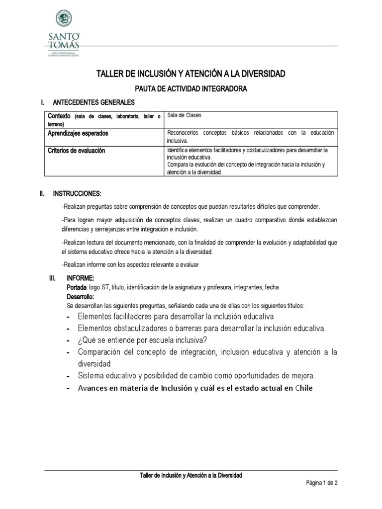 Actividad - Evaluada 1-FORMATO DEL INFORME | PDF | Inclusión (Educación) | Evaluación