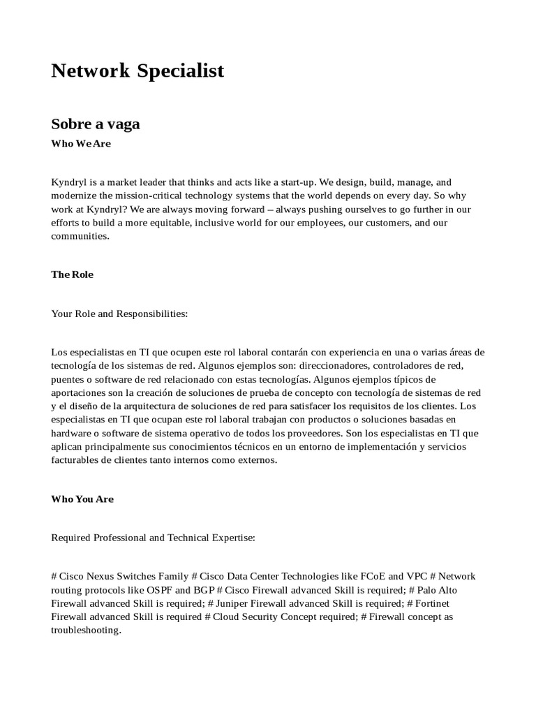 Network Specialist Pdf Cloud Computing Service Industries