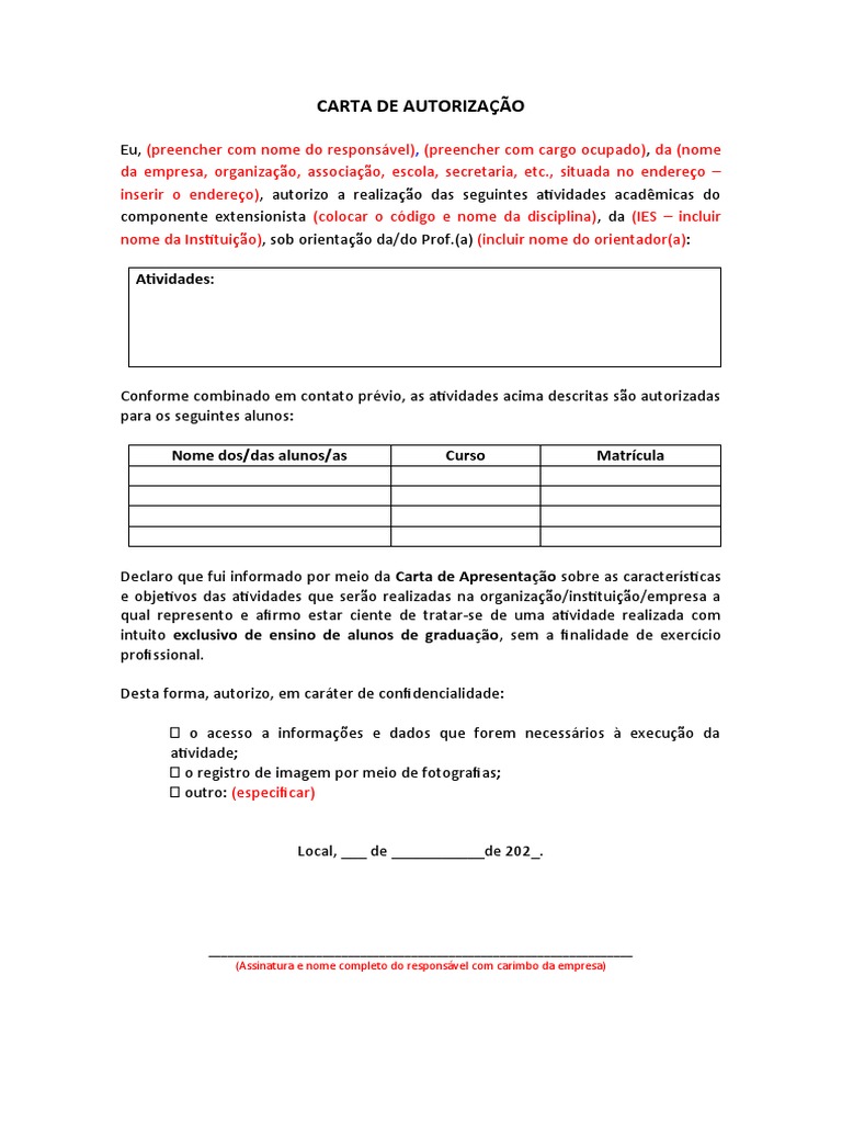 Carta de Autorizacao | PDF Carta de Autorizacao | PDF