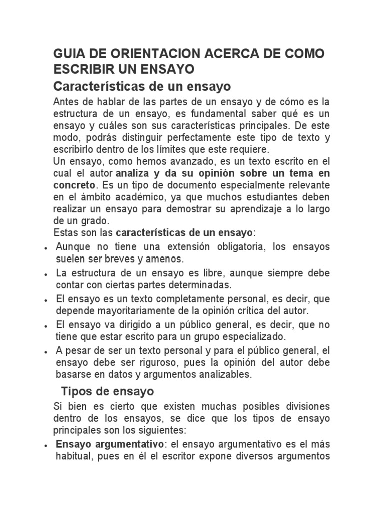 Guia de Orientacion Acerca de Como Escribir Un Ensayo | PDF | Ensayos ...