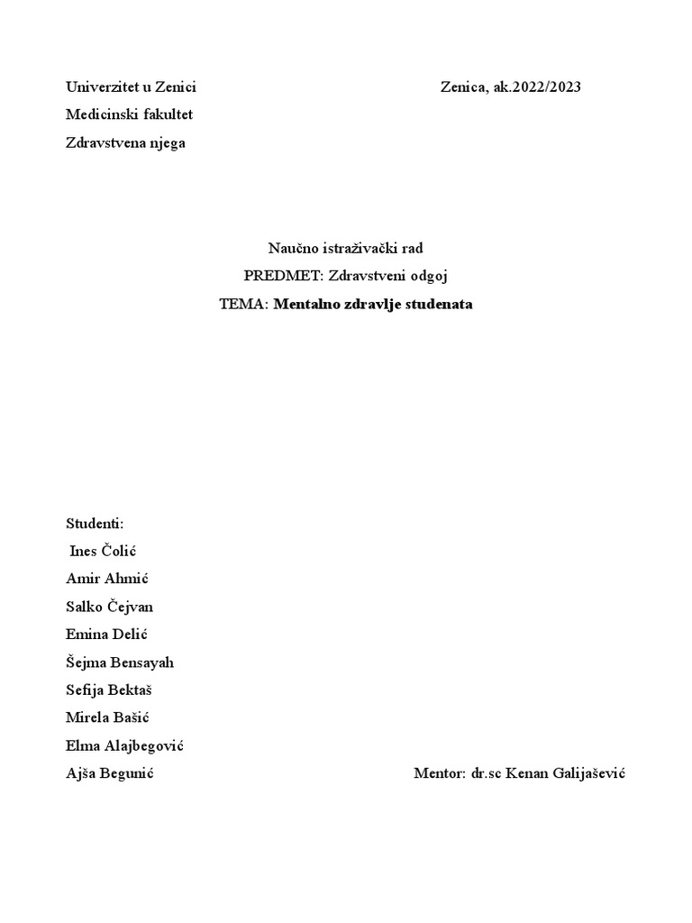 Zdravstveni Odgoj | PDF