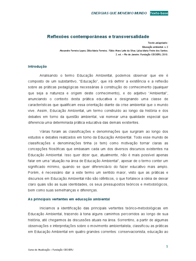 Aula 3 - Reflexões Contemporâneas e Transversalidade | PDF | Movimento ...