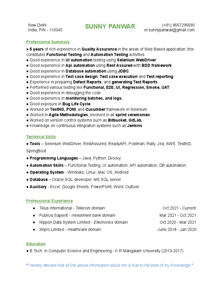 SunnyPanwar Resume | PDF | Computers