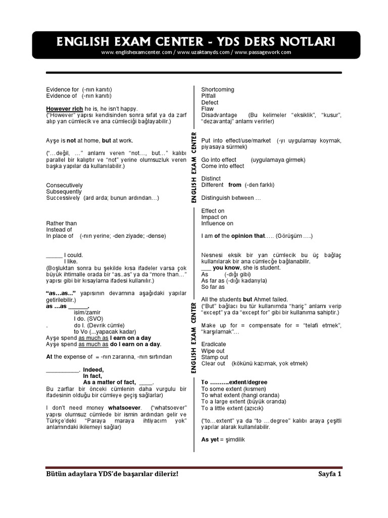 English Exam Center - Yds Ders Notlari | PDF