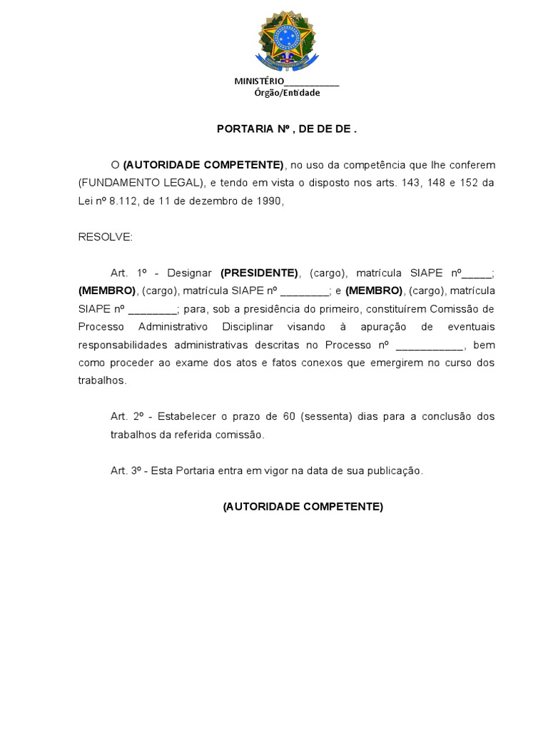 Modelo de Portaria - Instauração | PDF