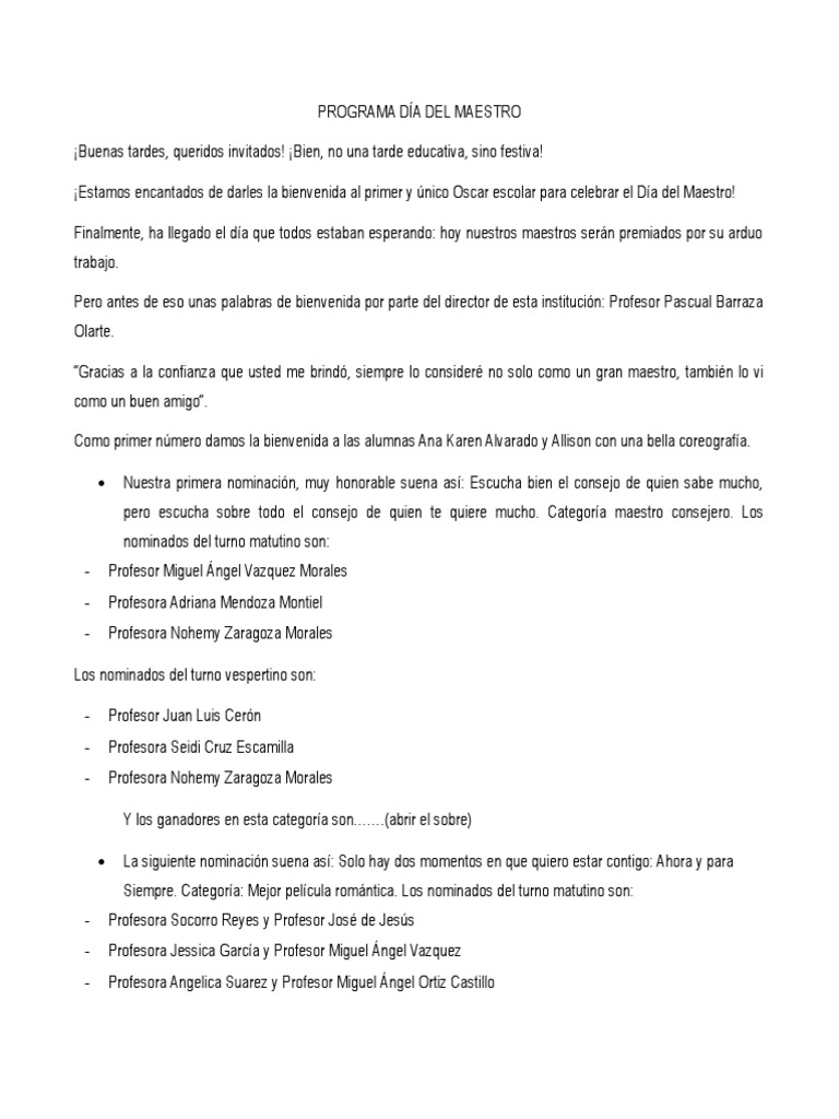 Programa Día Del Maestro | PDF