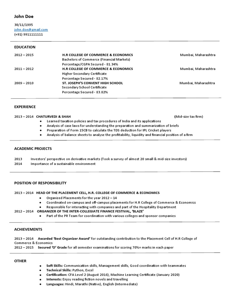 Sample Resume Format 2022 | PDF | Economics | Taxes