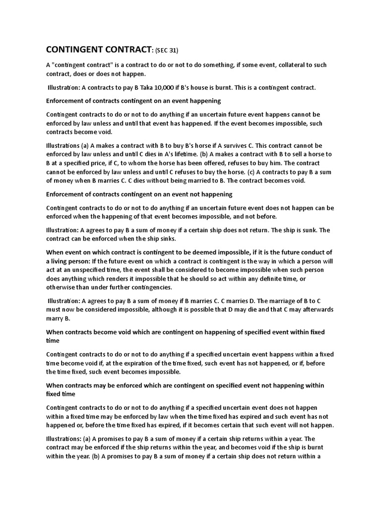 Contingent Contract | Download Free PDF | Private Law | Contract Law