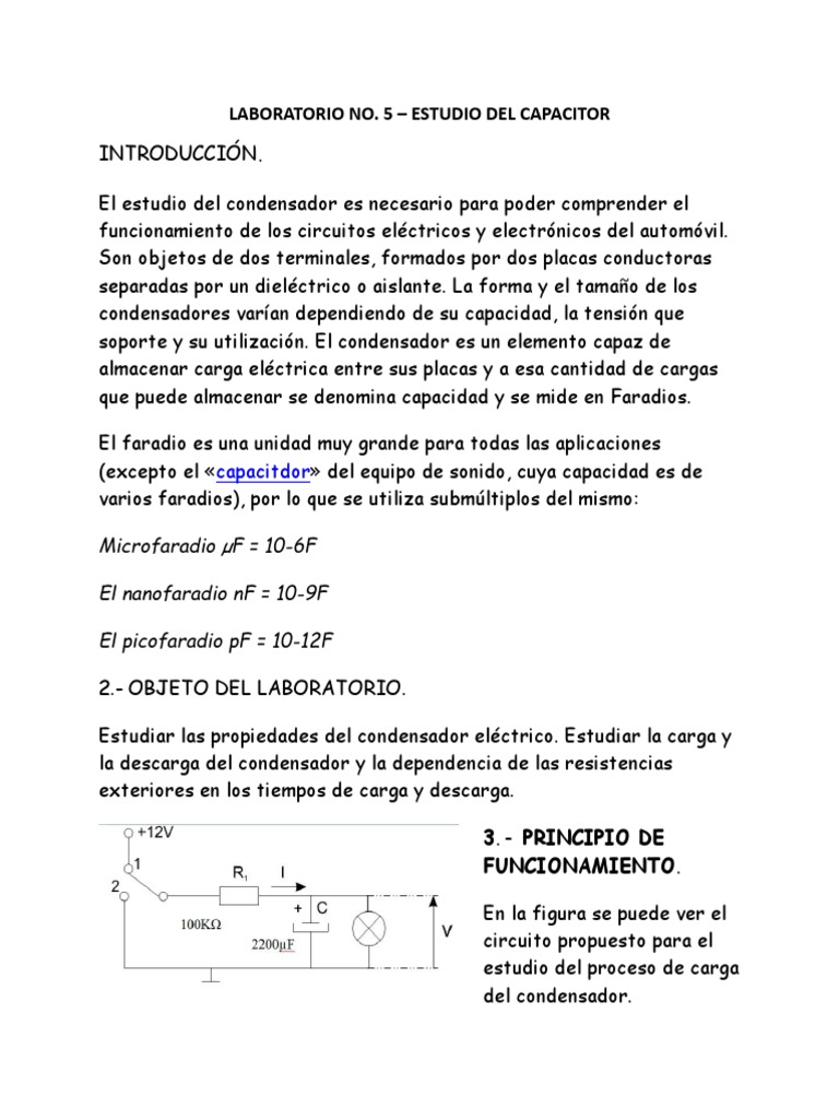 Laboratorio No 5 Capacitor | PDF | Condensador | Cantidades fisicas