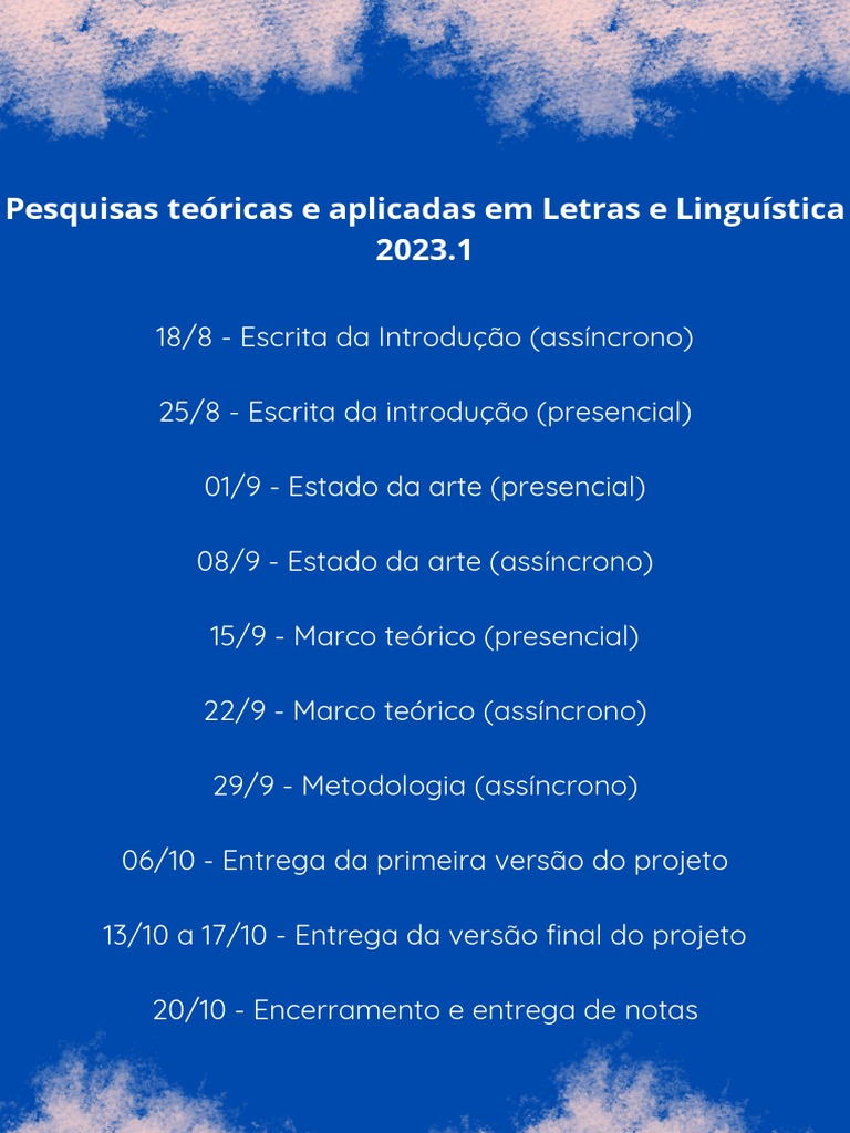 Cronograma - Projeto de TCC 2023.1 | PDF