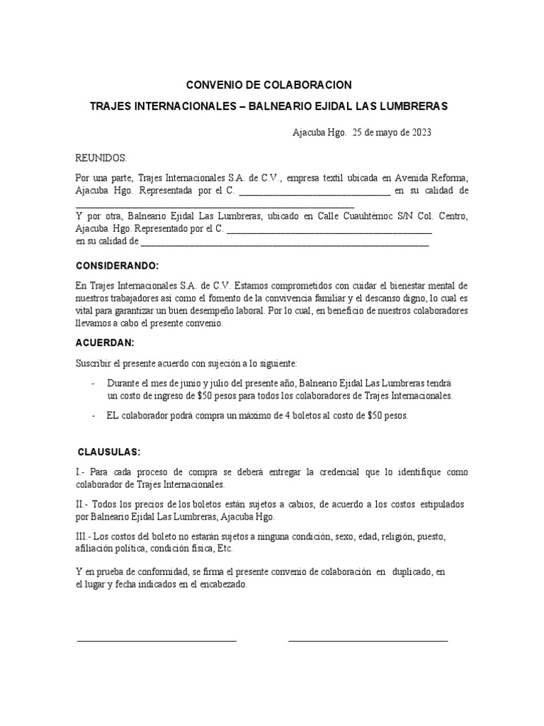 Convenio de Colaboracion Balneario | PDF