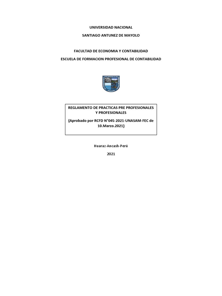 Reglamento de Prácticas FEC UNASAM | PDF | Desarrollo profesional ...