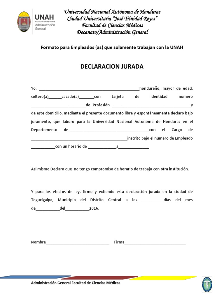 Declaracion-Jurada-empleados-que-solamente-trabajan-con-la-UNAH | PDF